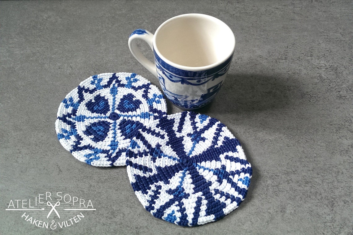 6 Tapestry Coaster Crochet Patterns Delft Blue - Etsy