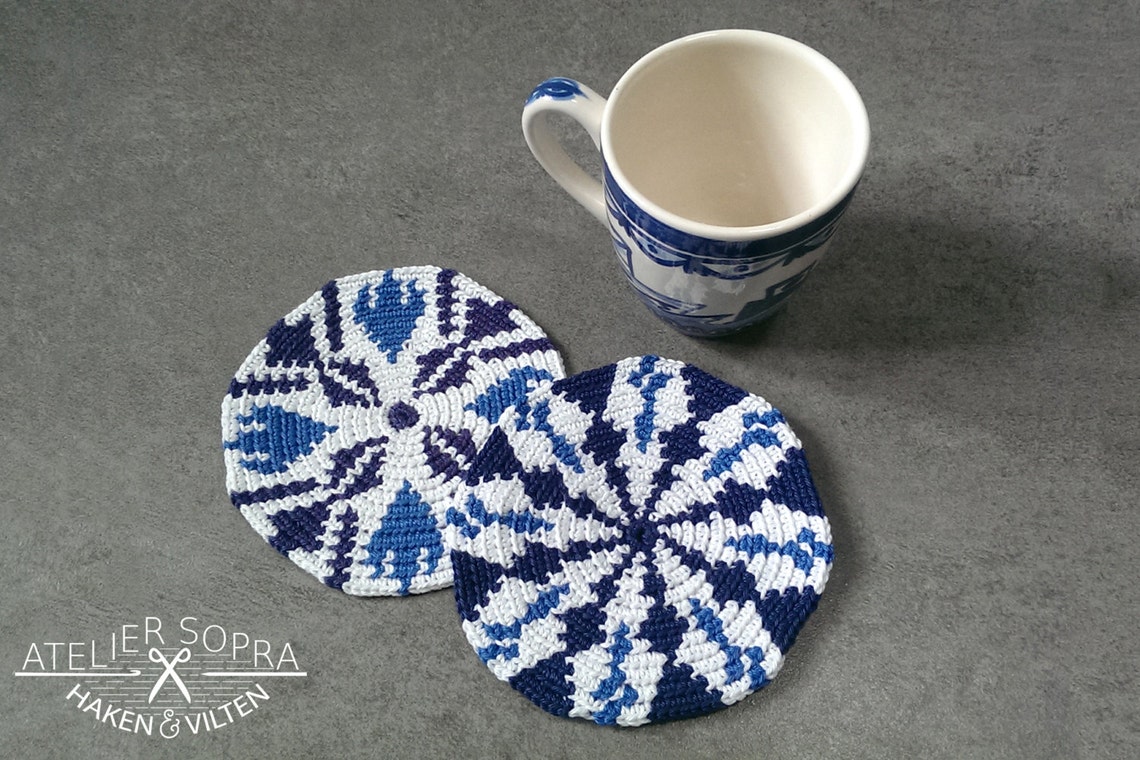 6 Tapestry Coaster Crochet Patterns Delft Blue - Etsy
