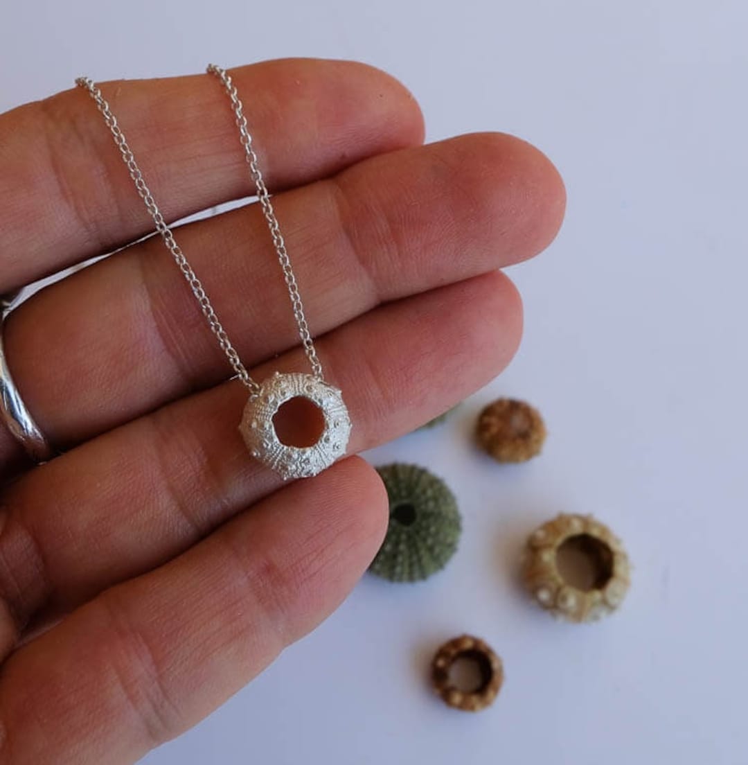 Small or Medium Sputnik Sea Urchin Necklace With Sterling Silver Chain ...