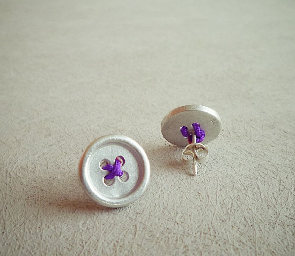 Sterling Silver Button Earrings - Sewing Notions - Stud Earrings - Etsy