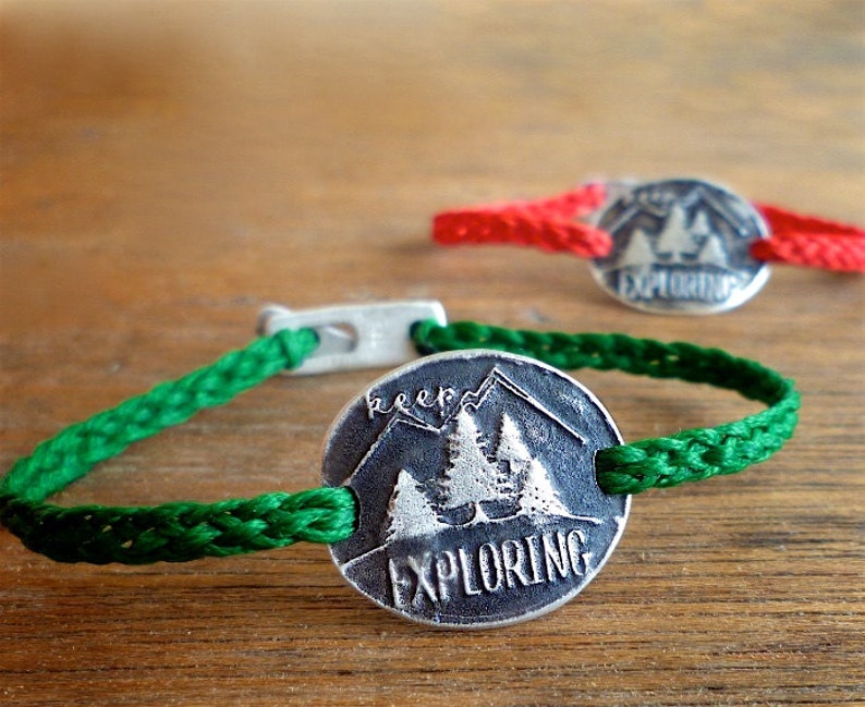 Sterling Silver "keep Exploring" Bracelet - Handmade Hiker's Bracelet ...