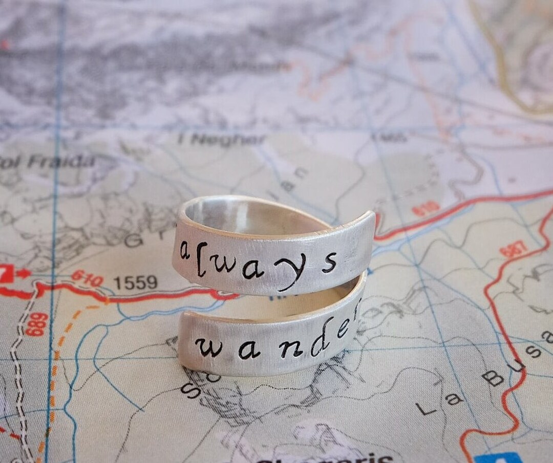 Wander Often Wonder Always Wrap Ring - Adjustable Sterling Silver Ring ...