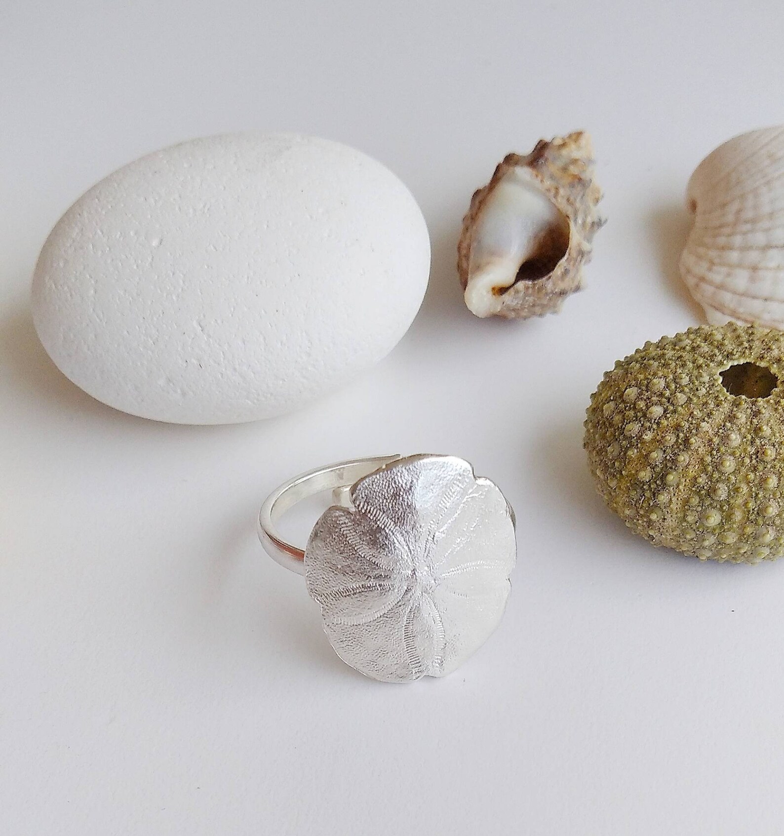 Sterling Silver Sand Dollar Ring - Adjustable Ocean Inspired Ring - Etsy