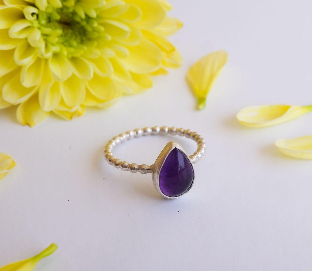 Sterling Silver Amethyst Ring - Teardrop Shaped Amethyst Ring - Etsy