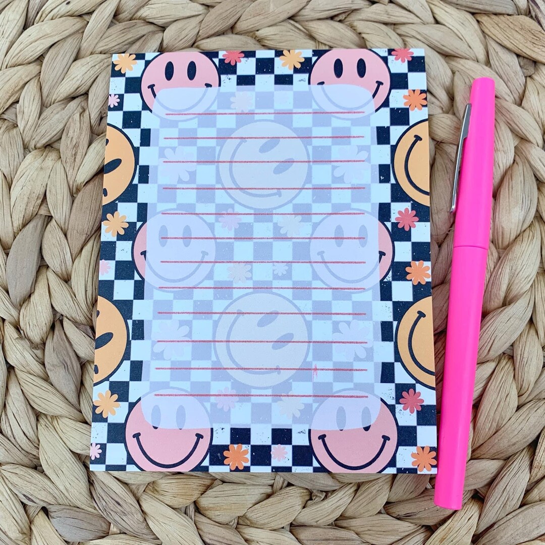 Retro Checkered Smiley Notepad | Lined | to Do List | Desk Pad | Office ...