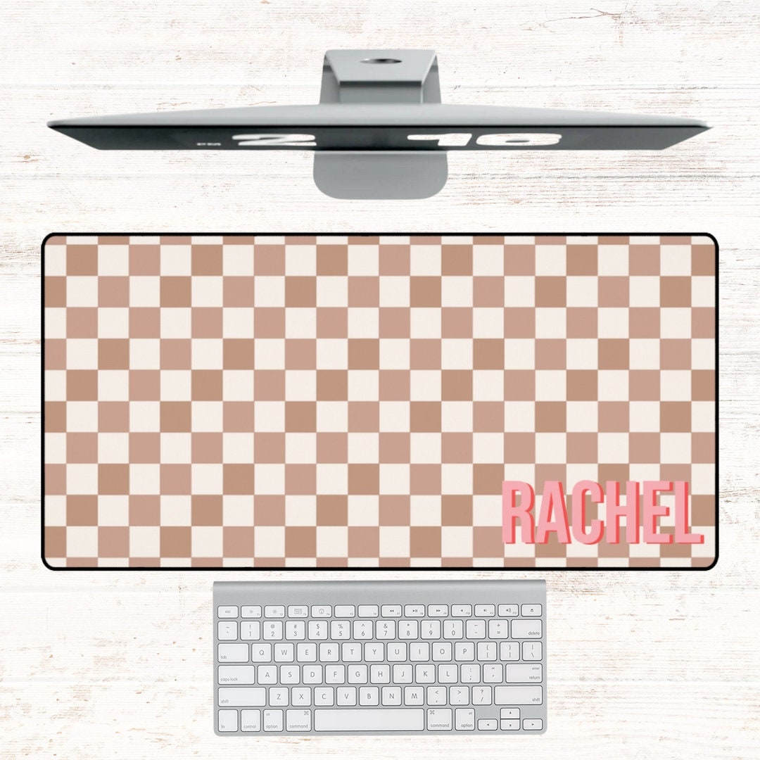 Personalized Large Aesthetic Neutral Brown Checker Desk Mat | Desk ...