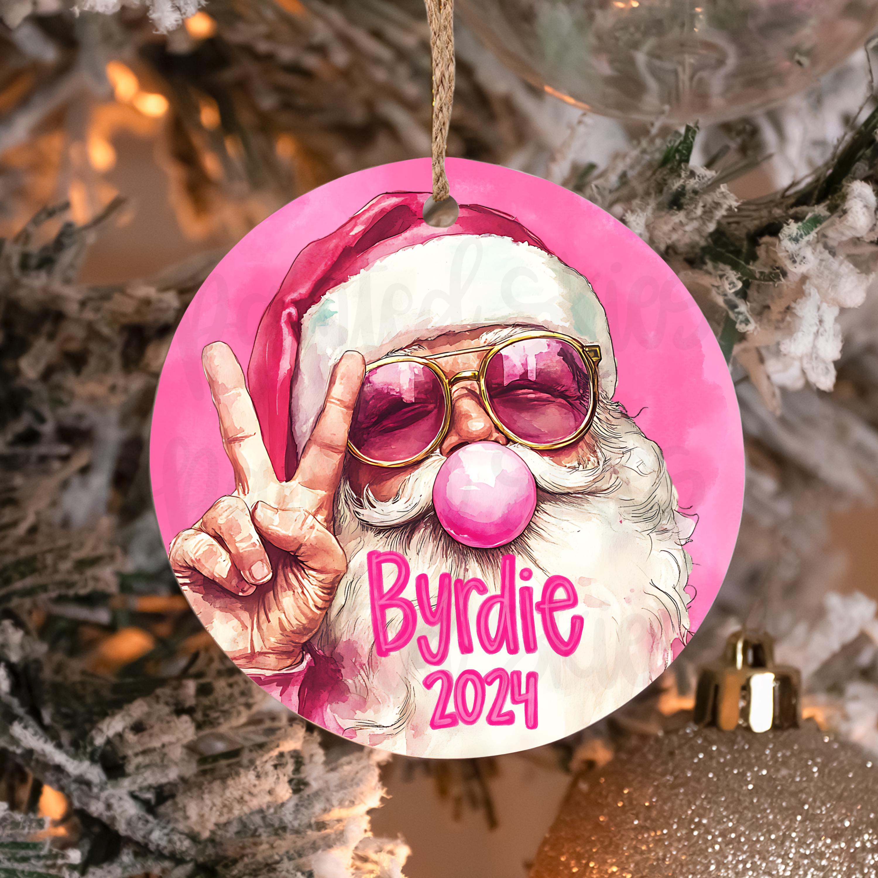 Personalized Pink Preppy Santa Claus Christmas Ornament | Custom ...
