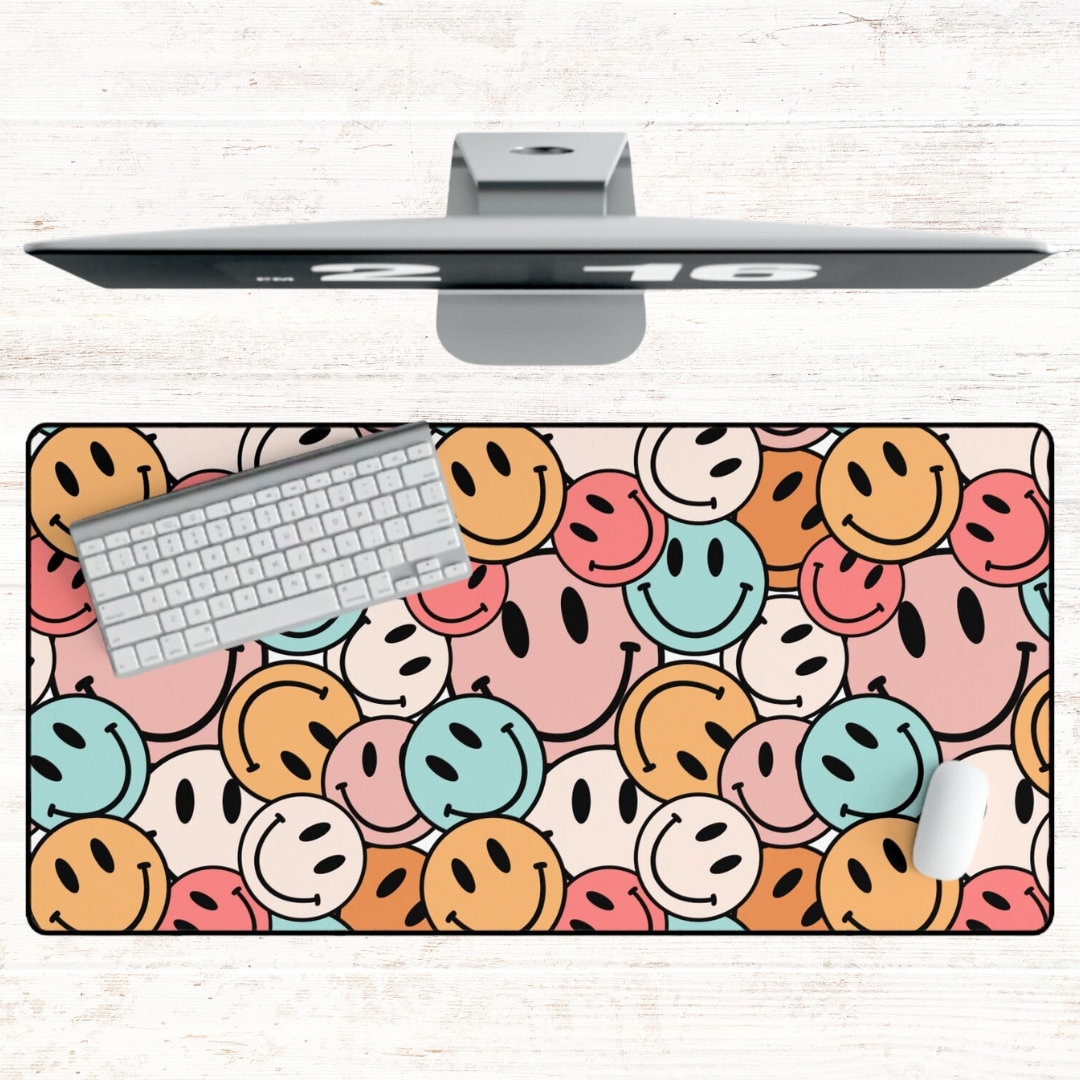 Large Retro Happy Desk Mat | Desk Accessory | Pretty Desk Pad | Mat for ...