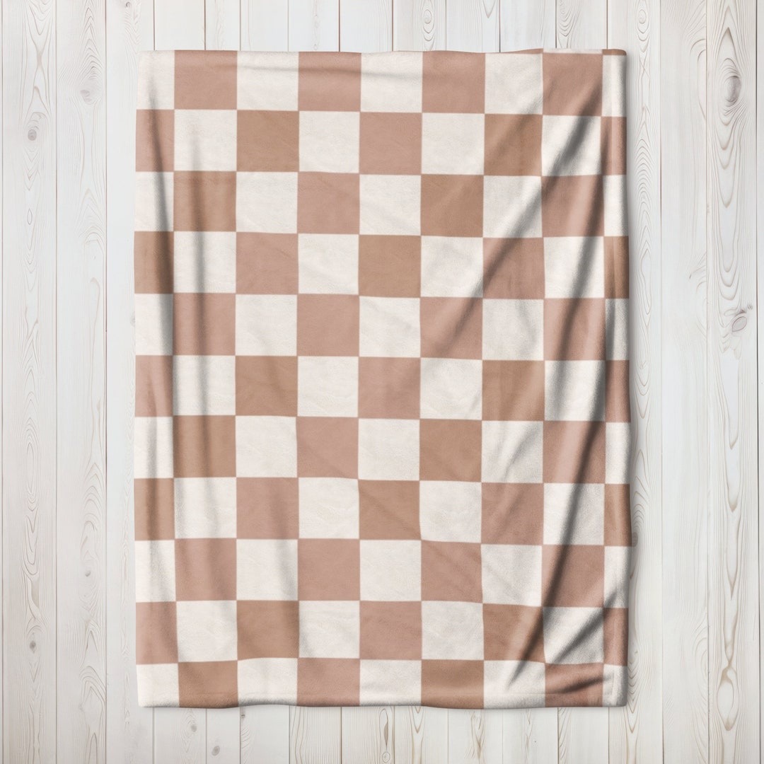 Neutral Brown Checker Print Plush Blanket Aesthetic Blanket Gift Retro ...