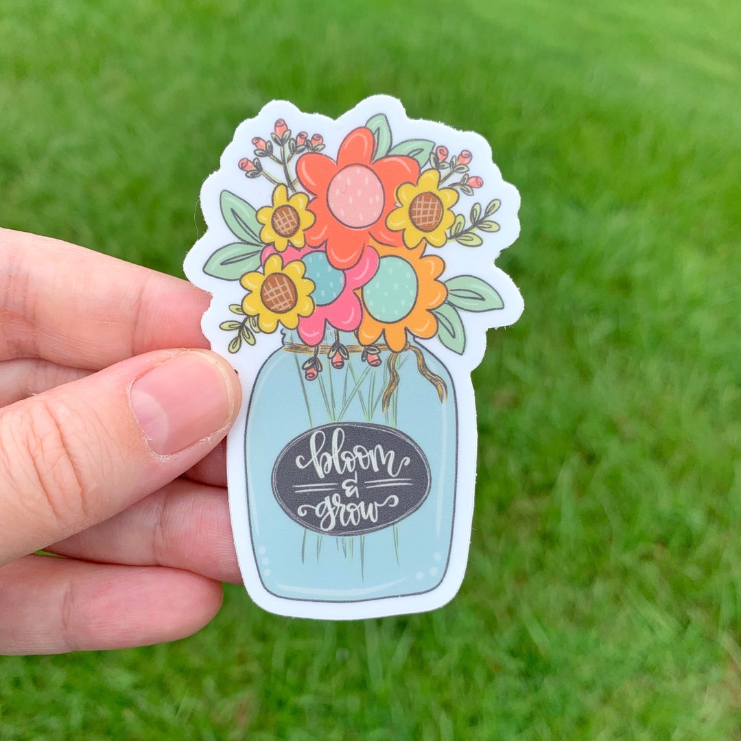 Bloom and Grow Flower Jar Sticker | Laptop Sticker | Sticker Collector ...