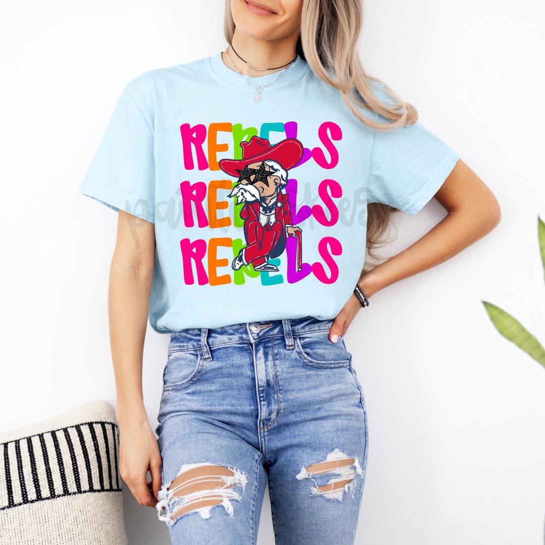 Rebels Preppy Bright Mascot Comfort Colors Tee | Custom Wording Graphic ...