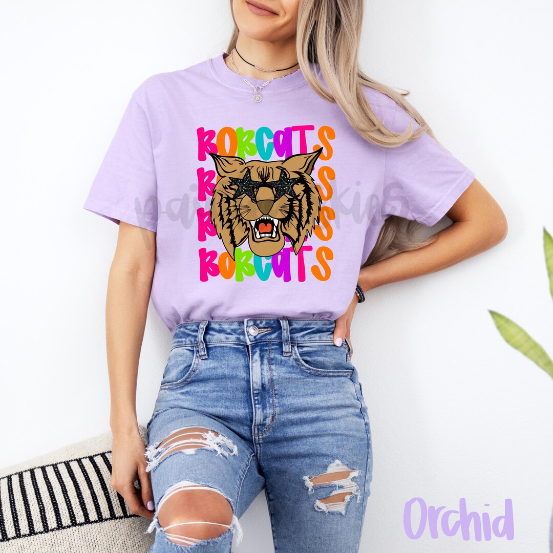 Bobcats Preppy Bright Mascot Comfort Colors Tee | Custom Wording ...