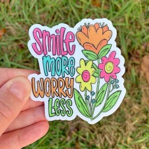 Smile More Worry Less Sticker | Laptop Sticker | Sticker Collector ...