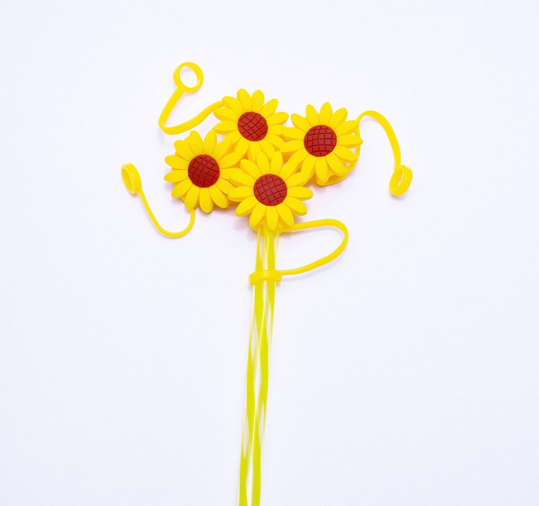 Glass Straw Topper Sunflower Charm Metal Straw Accessory Reusable Straw ...