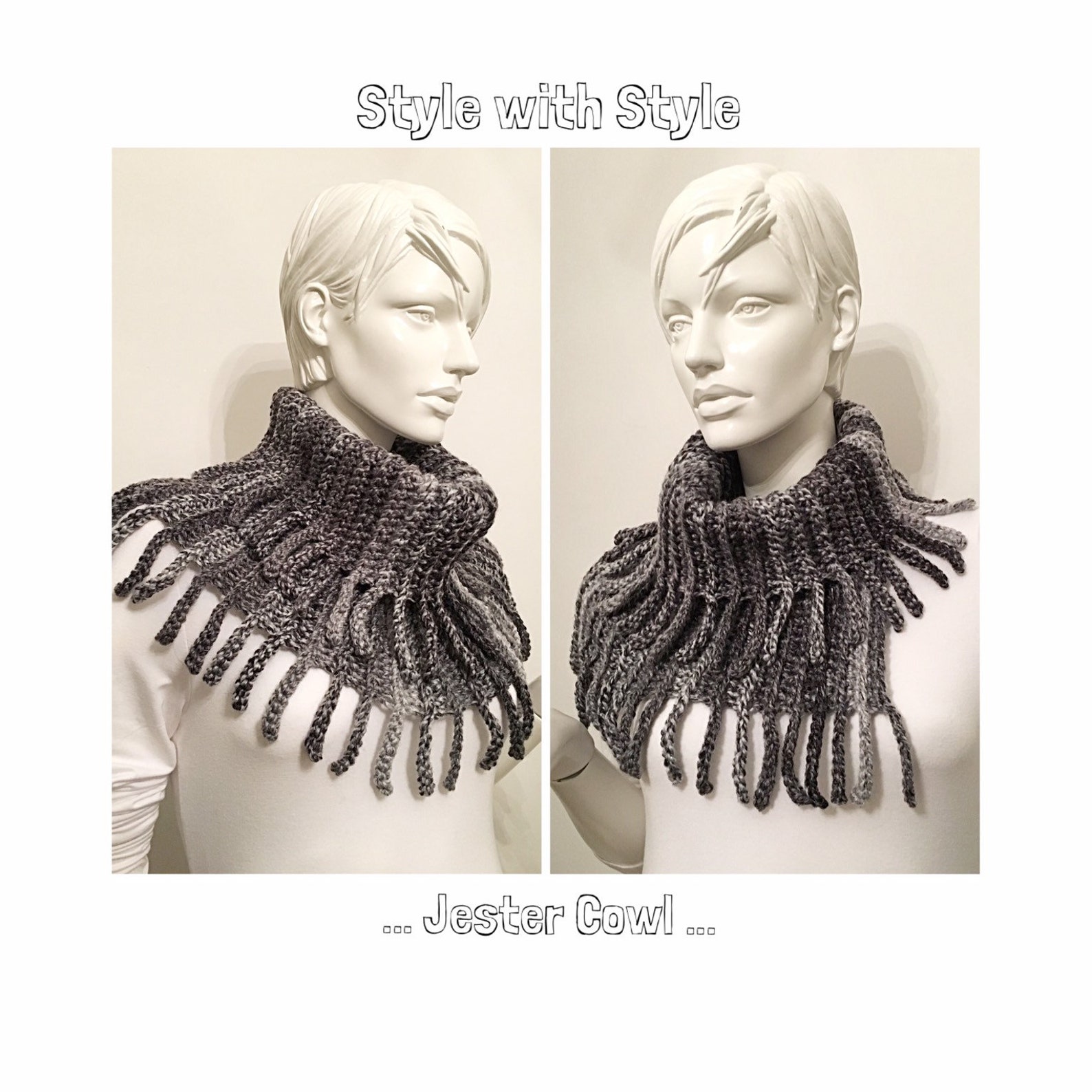 Jester Fringed Cowl ribbed scarf neck warmer... | Etsy