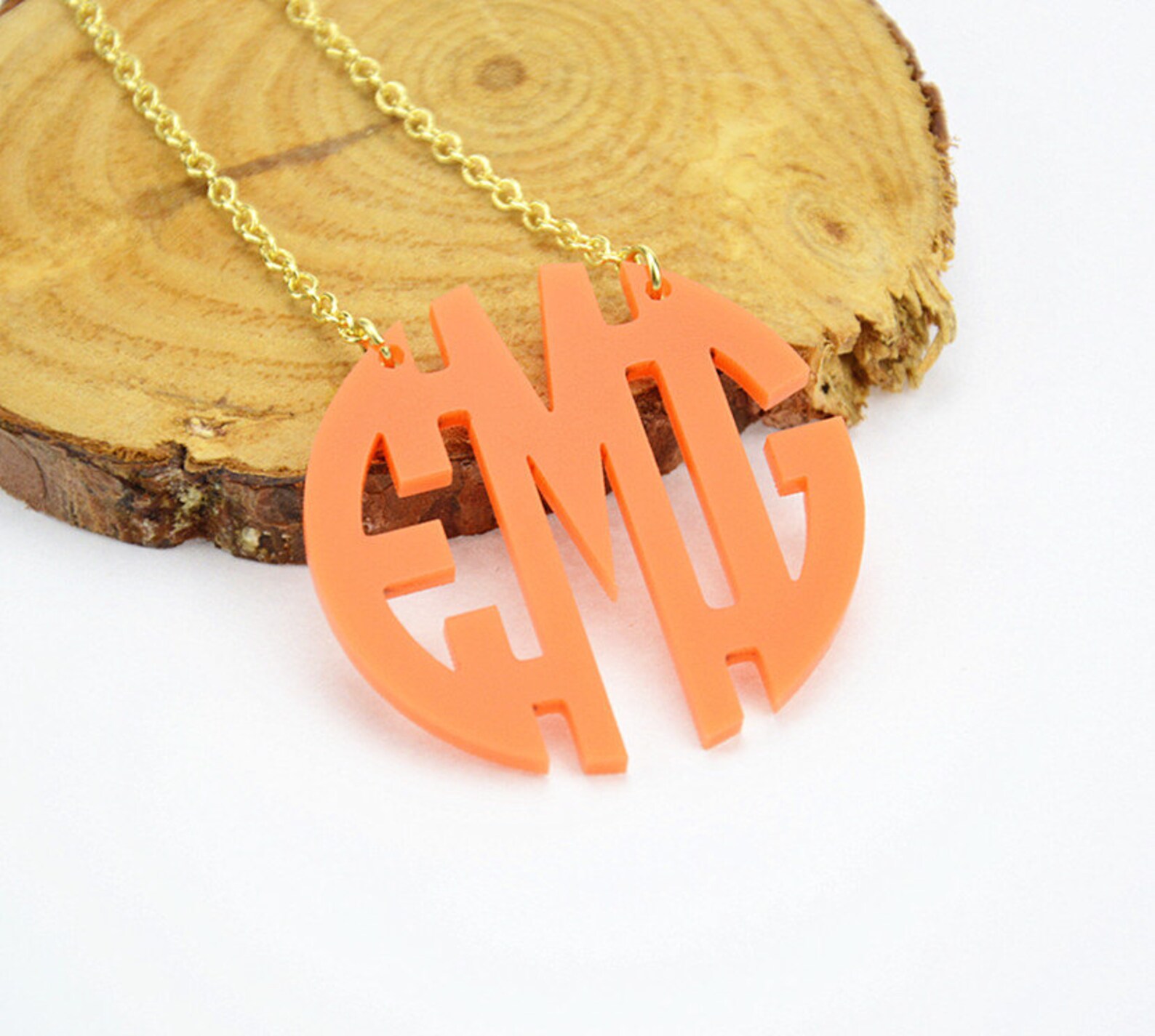 Block Monogram Neckalceacrylic Monogram Necklacepersonalized - Etsy