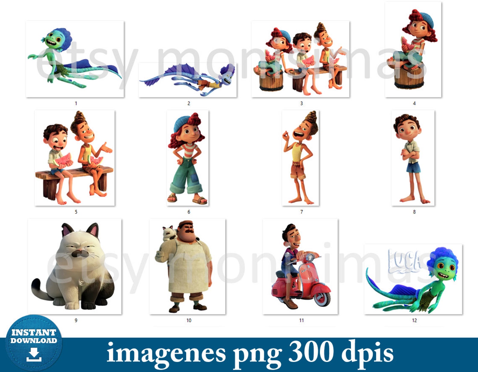 Luca Clipart IMAGES Png Luca Characters Clipart Png Numbers - Etsy