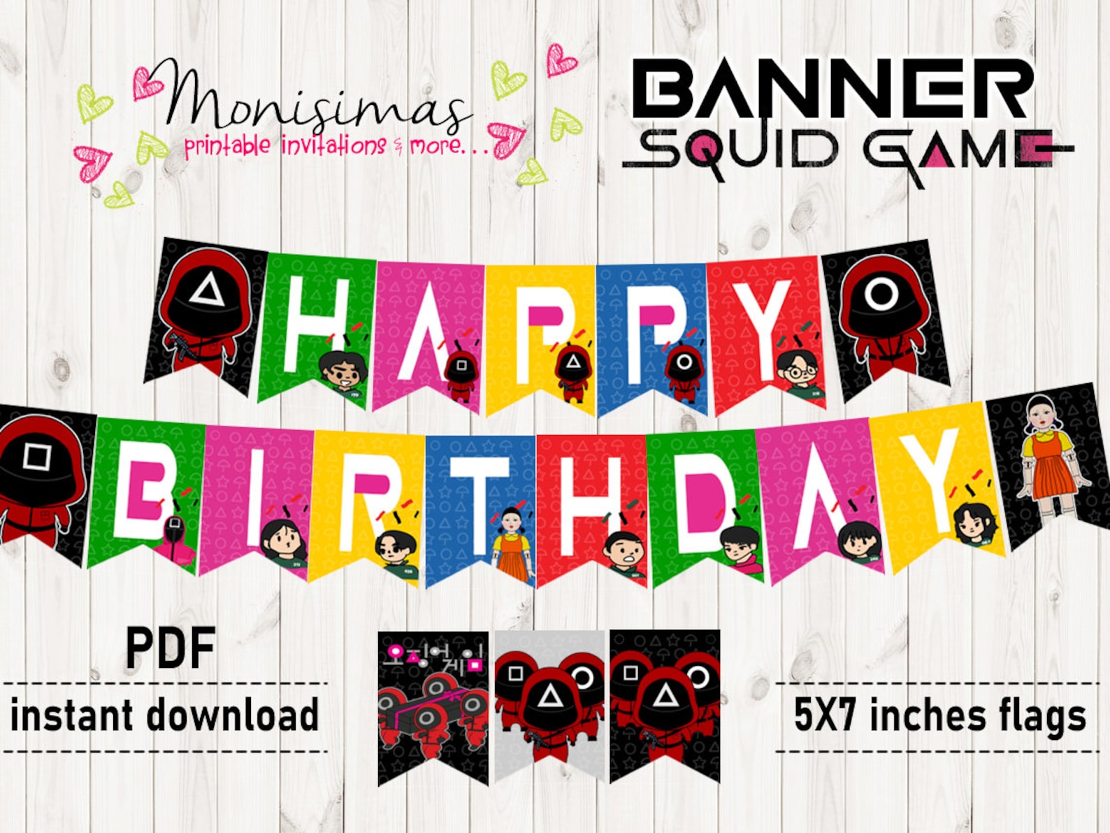 Happy Birthday Banner Squid Game Party Printables Luca | Etsy UK