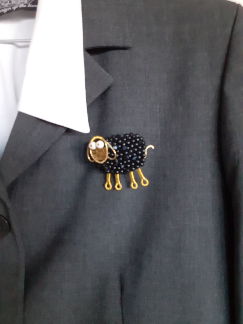 Black Beaded Lamb Brooch, Black Sheep Brooch, Animals Accessories ...