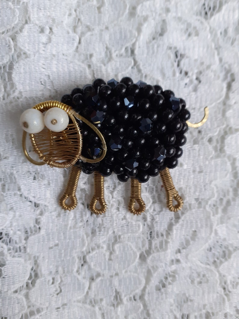 Black Beaded Lamb Brooch, Black Sheep Brooch, Animals Accessories ...