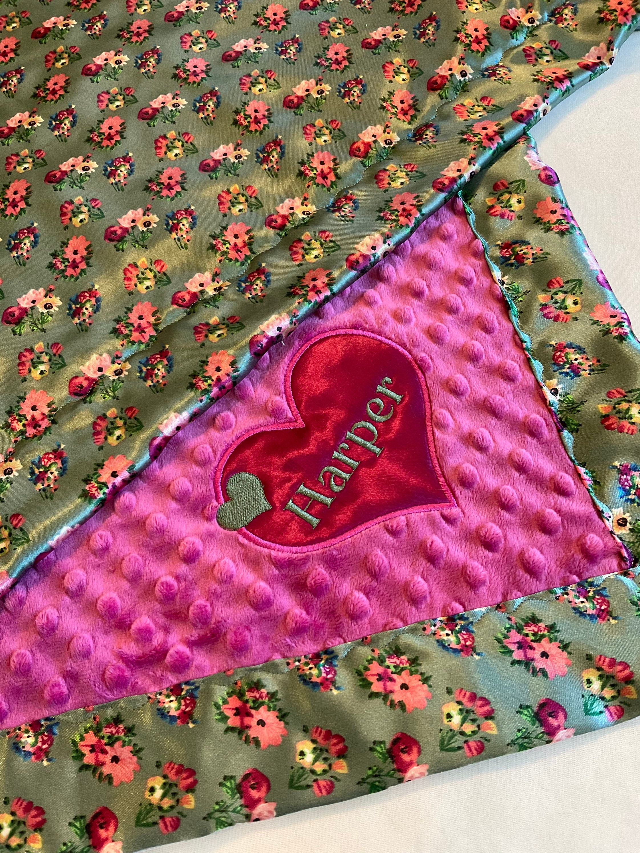 Baby Blanket With Satin Trim Measures Approximately 30x40 Floral baby-blanket-with-satin-trim-measures-approximately-30x40-floral
