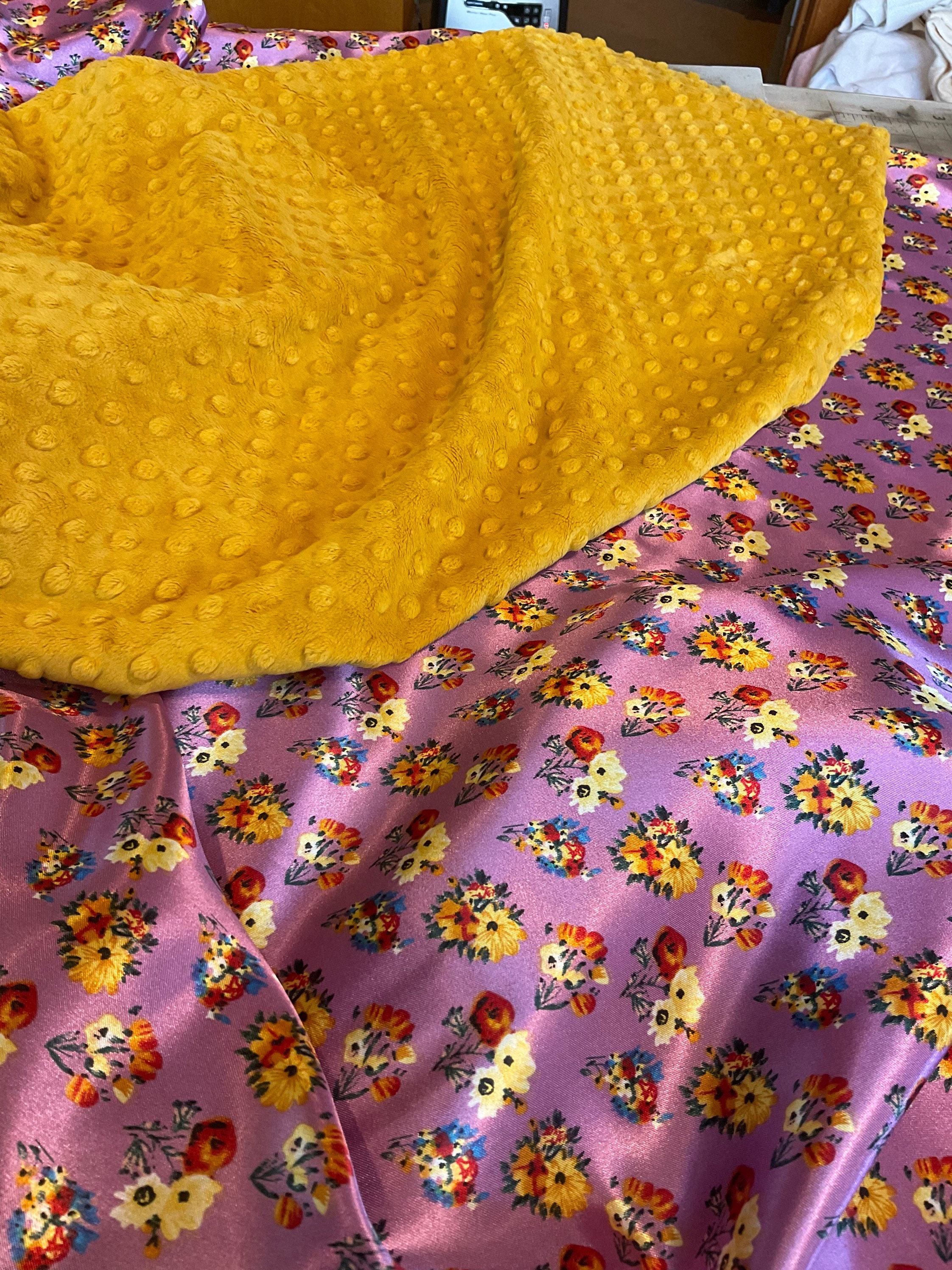 Baby Blanket With Satin Trim Measures Approximately 30x40 Floral baby-blanket-with-satin-trim-measures-approximately-30x40-floral
