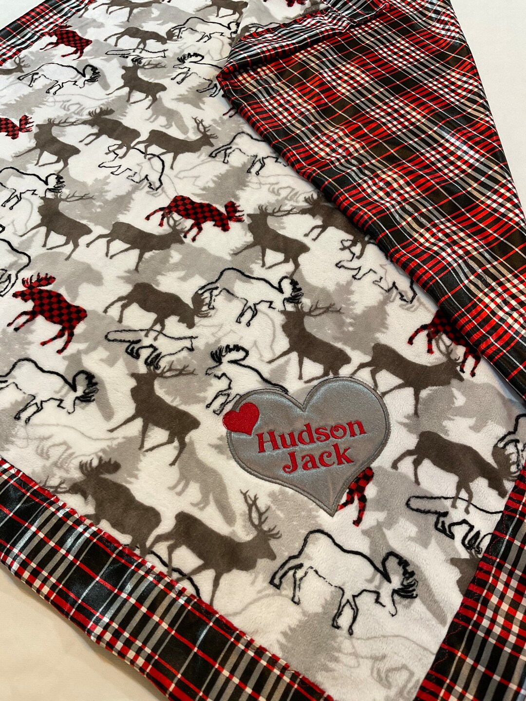 Woodland Cozy Minky Print, Backed and Edged With Plaid Color ...