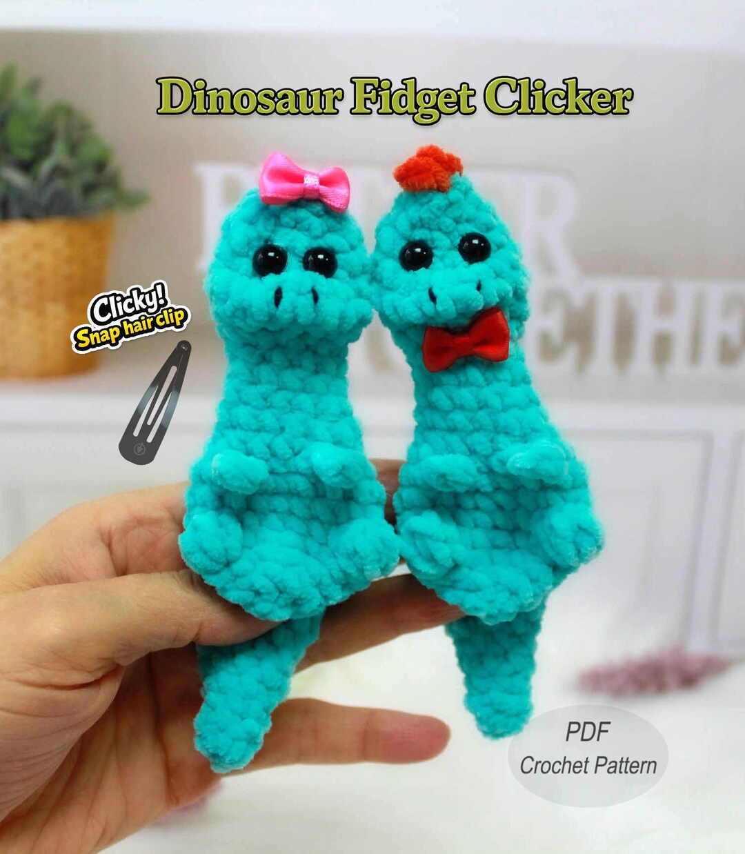 Dinosaur Crochet Pattern Fidget Clicker PDF | Sensory Toy That Clicks ...