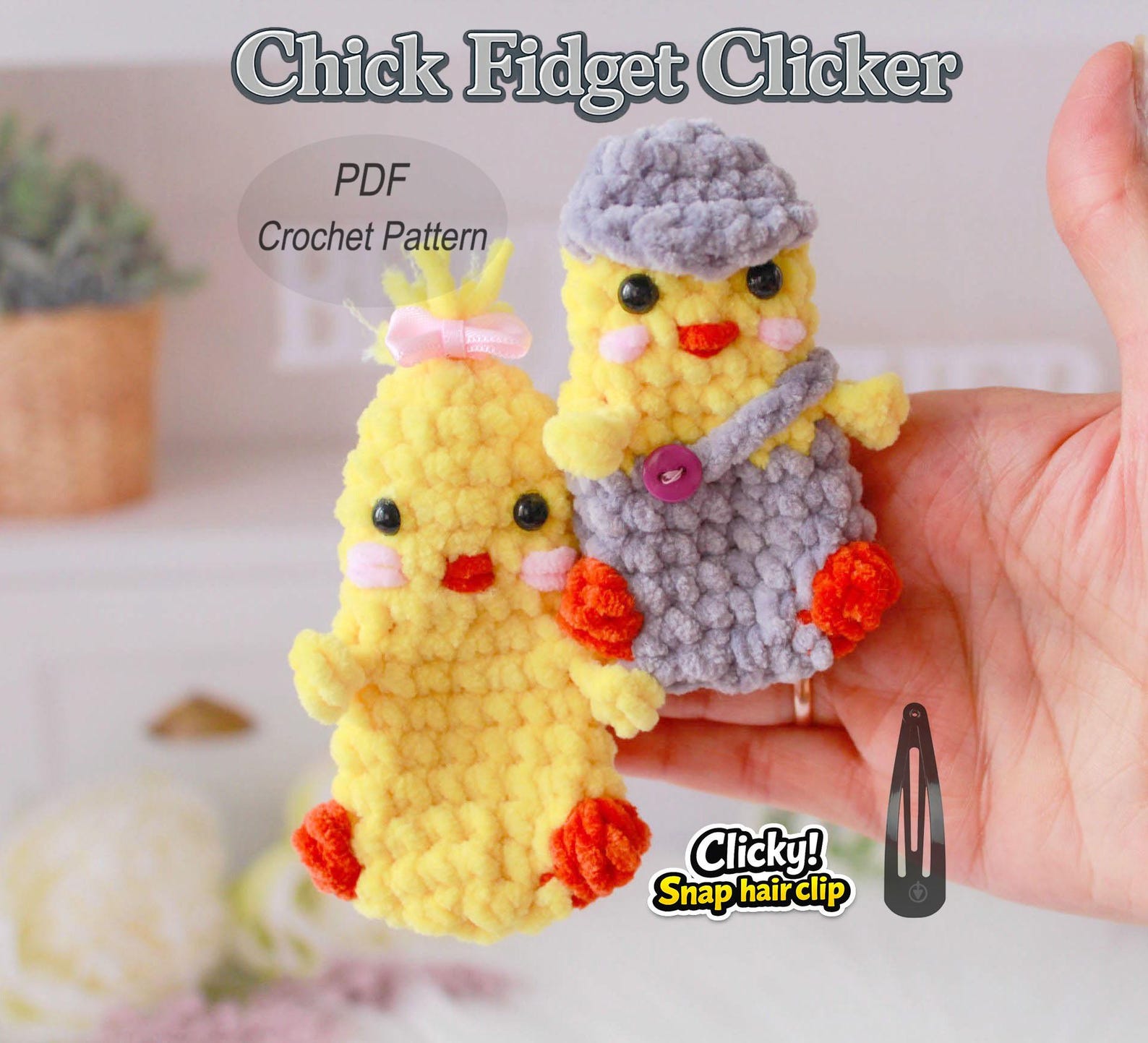 Crochet Chicken Pattern Fidget Clicker PDF 2 in 1 | Sensory Toy That ...