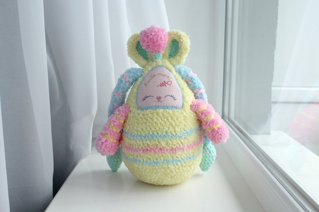 Fluffy Easter Egg Monster Crochet Plushie , Cuddly Plush Yellow Monster ...