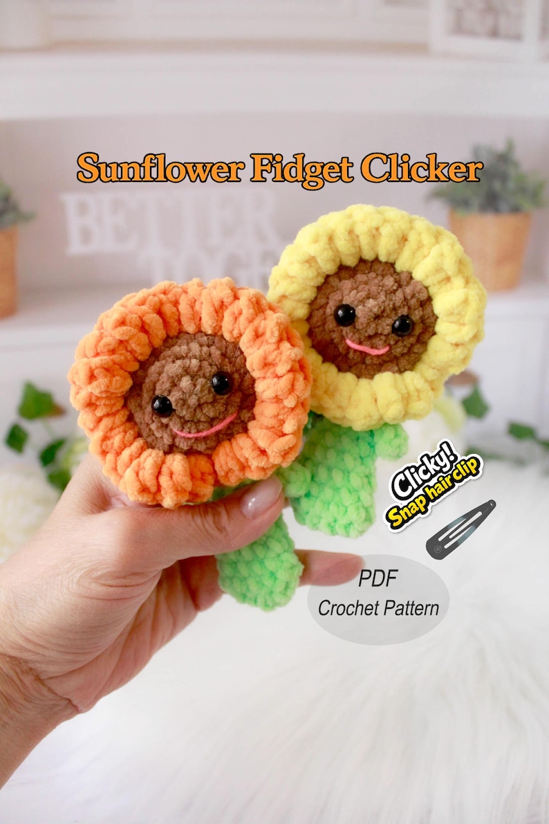 Crochet Sunflower Pattern Fidget Clicker PDF, Pocket Hug Sensory Toy ...