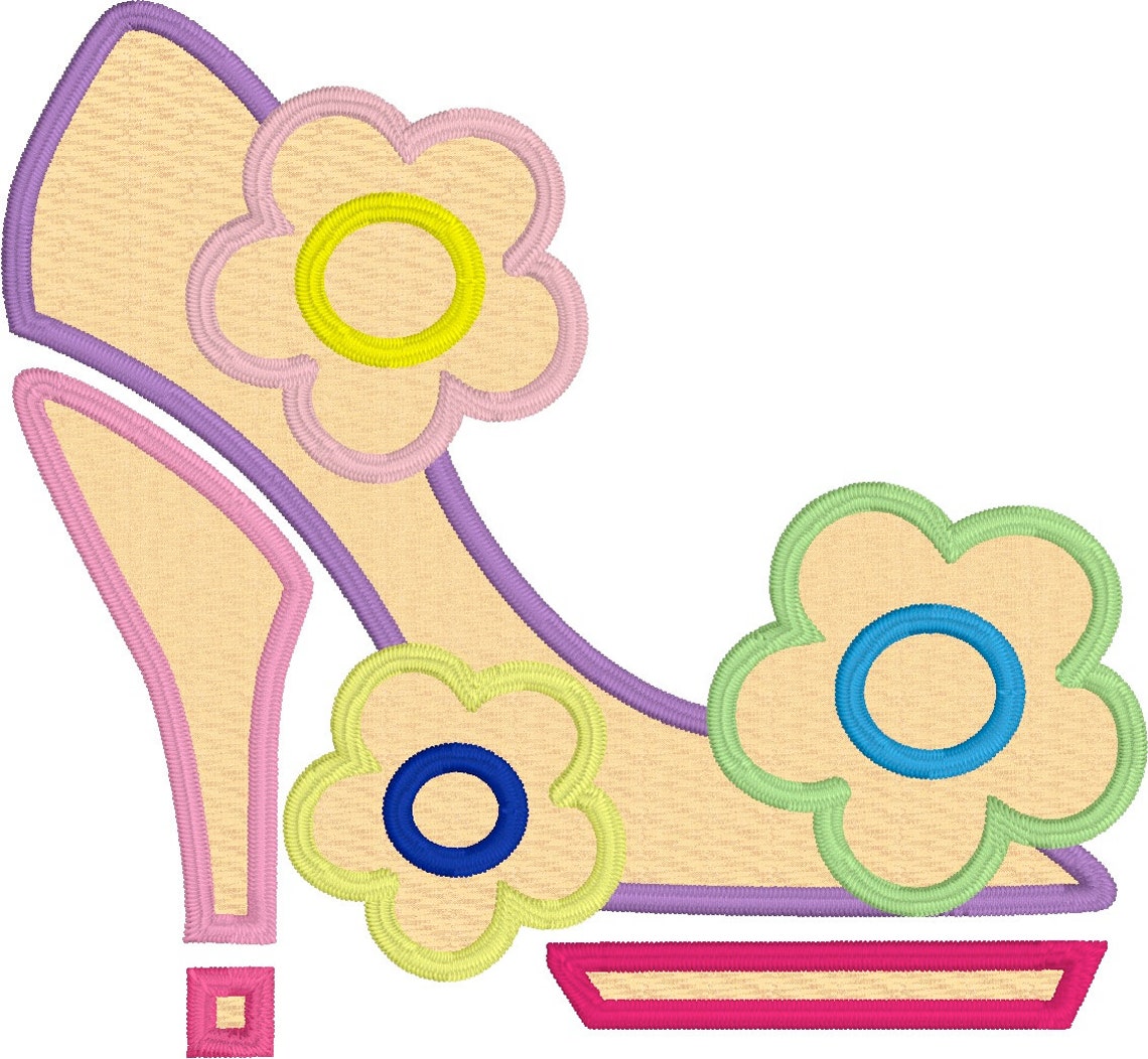 Embroidery Design of Shoe With Flowers Applique - Etsy