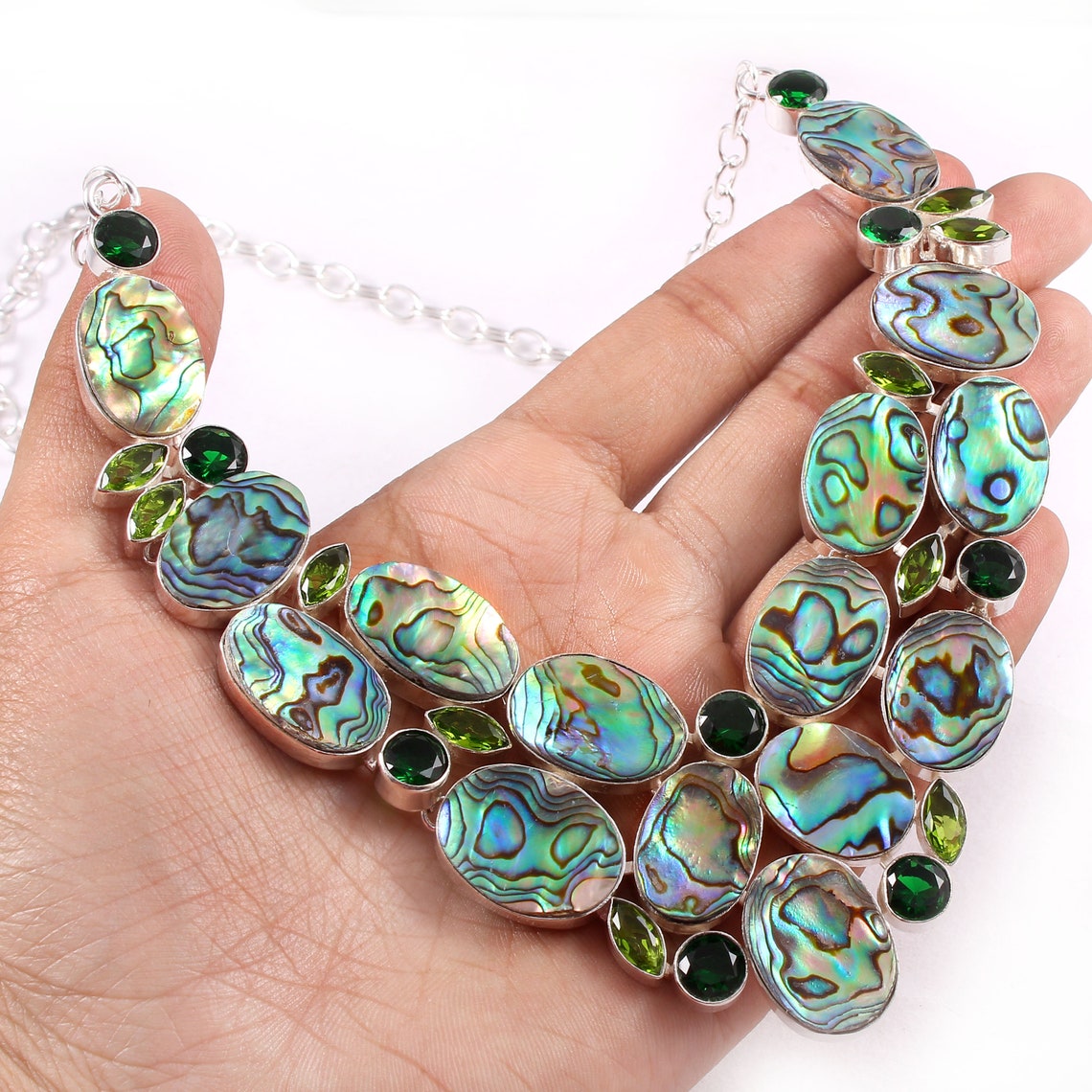 Abalone Shell Peridot Green Topaz Gemstone 925 Silver Plated - Etsy