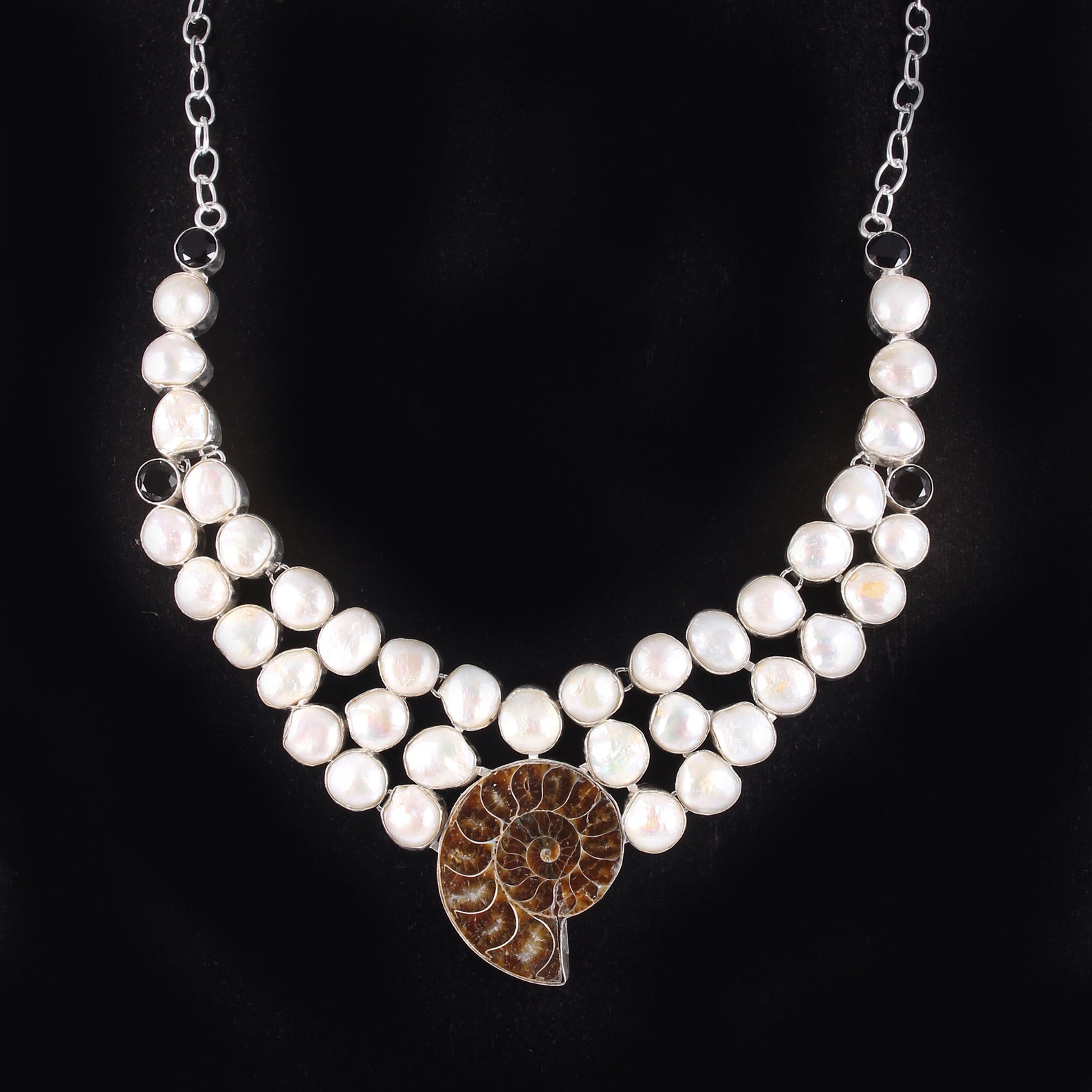 Ammonite Fossil Pearl Gemstone 925 Silver Plated Necklace - Etsy