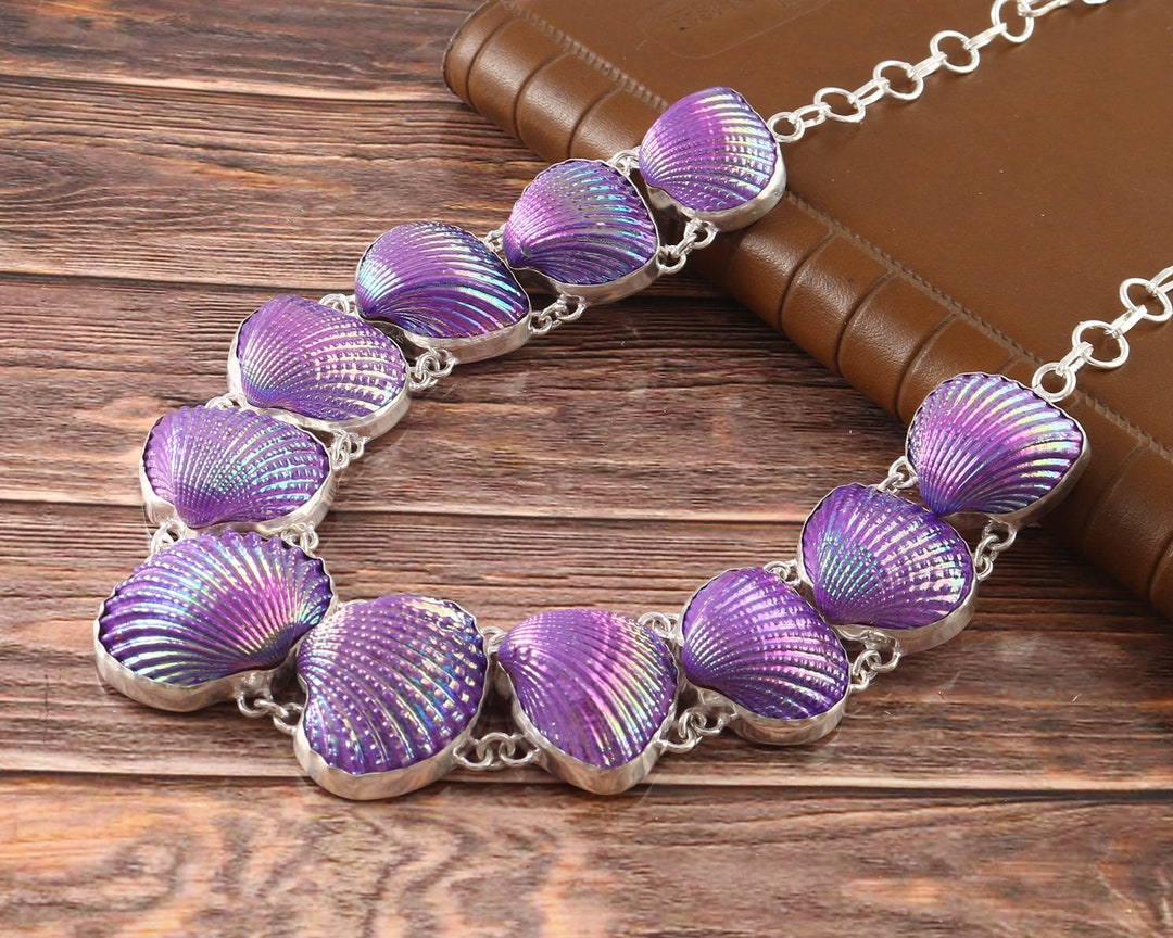 Purple Titanium Oyster Shell Gemstone 925 Silver Plated Necklace ...