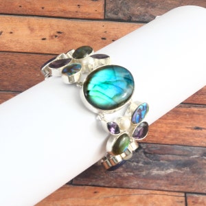 Fire Labradorite Abalone Shell Lapis Pearl Gemstone Silver Plated ...