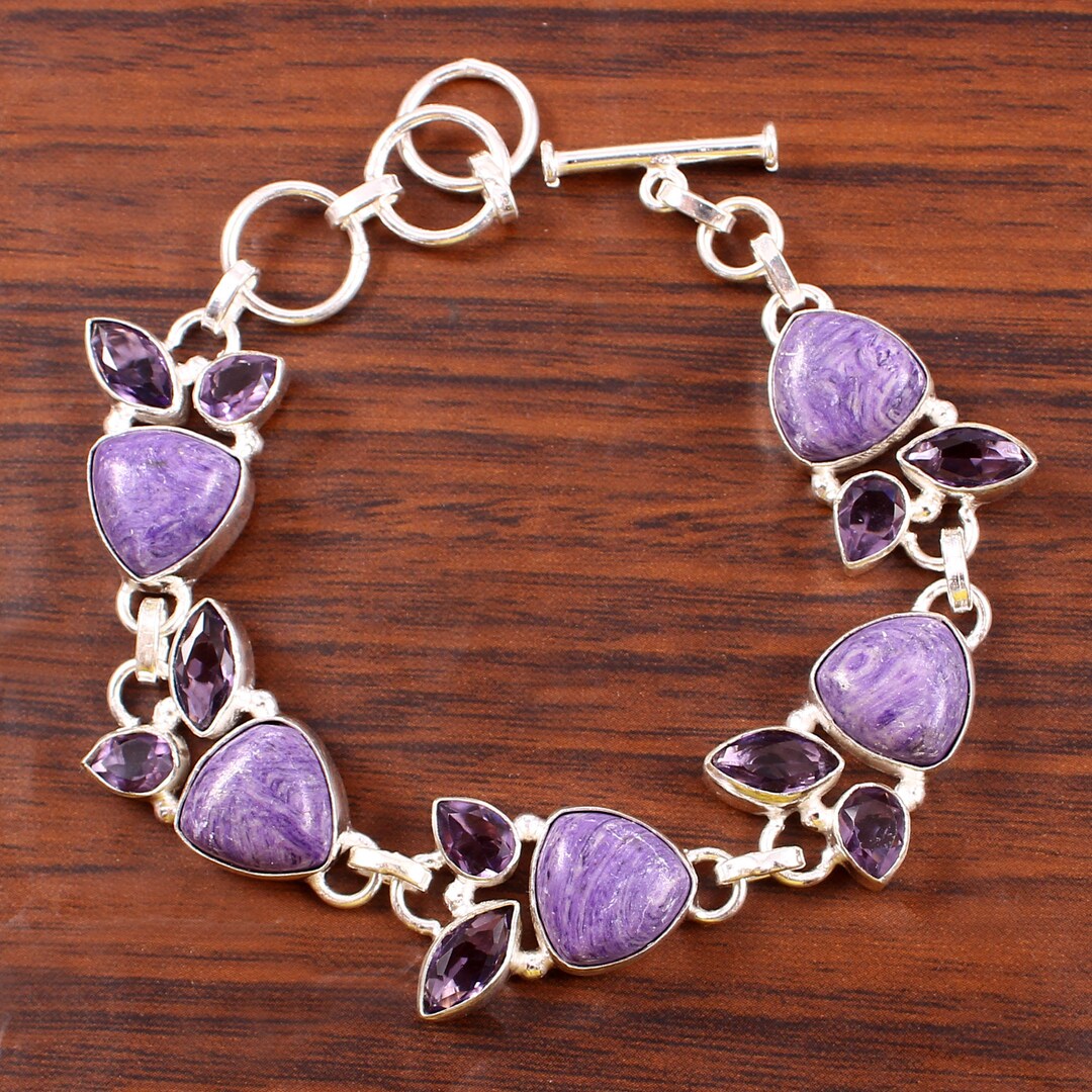 Chalcedony Amethyst Silver Plated Bracelet: Handmade Gemstone Jewelry ...