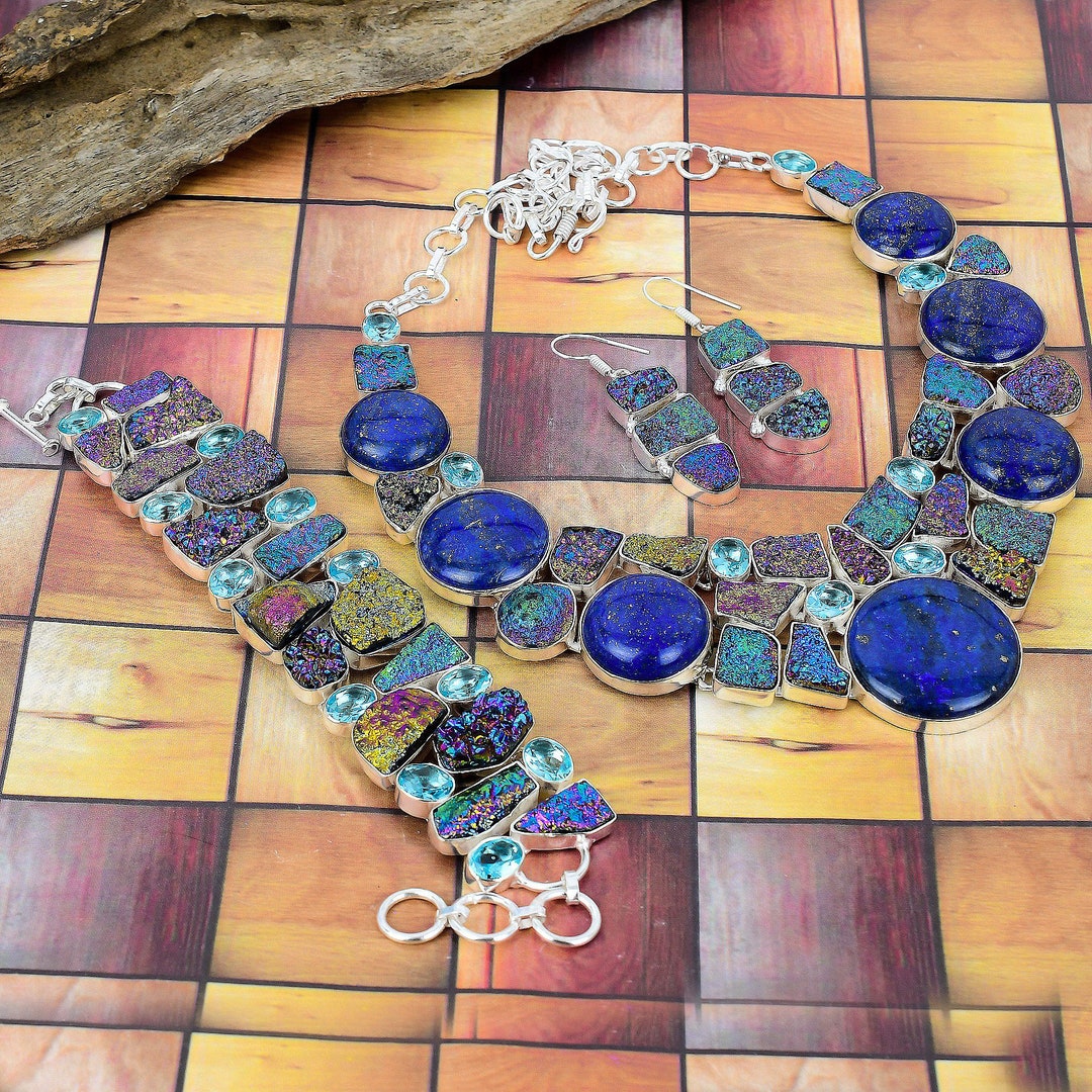 Lapis Lazuli Gemstone Blue Purple Shaded Titanium Druzy 925 Silver ... Lapis Lazuli Gemstone Blue Purple Shaded Titanium Druzy 925 Silver ...