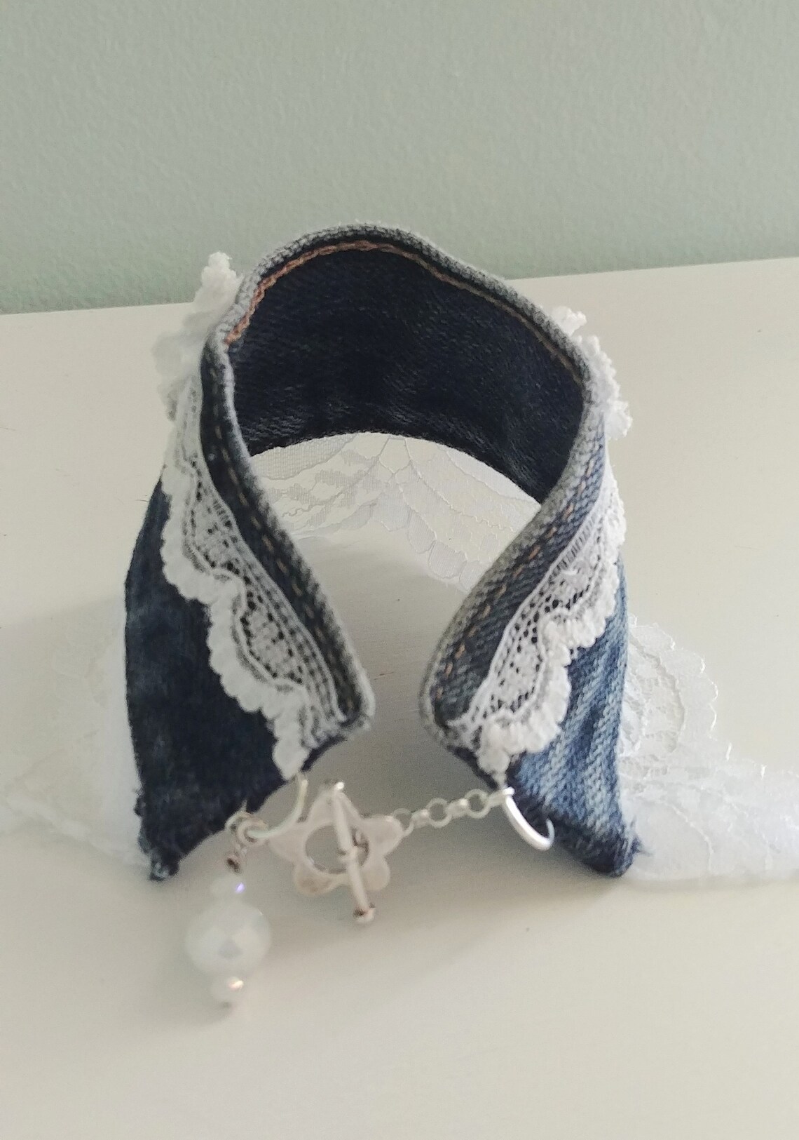 Denim and Lace Cuff Bracelet - Etsy