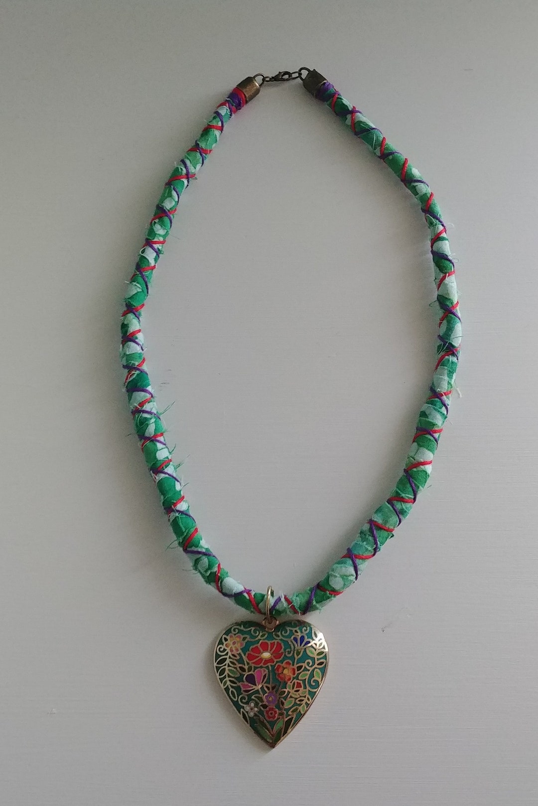 Fabric Wrapped Necklace Floral Heart Pendant - Etsy