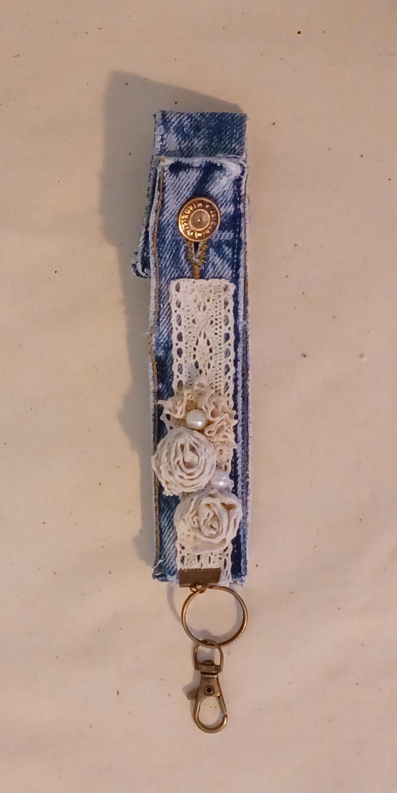 Recycled Denim Wristlet Keychain Handmade Denim Key Fob Keychain Denim ...
