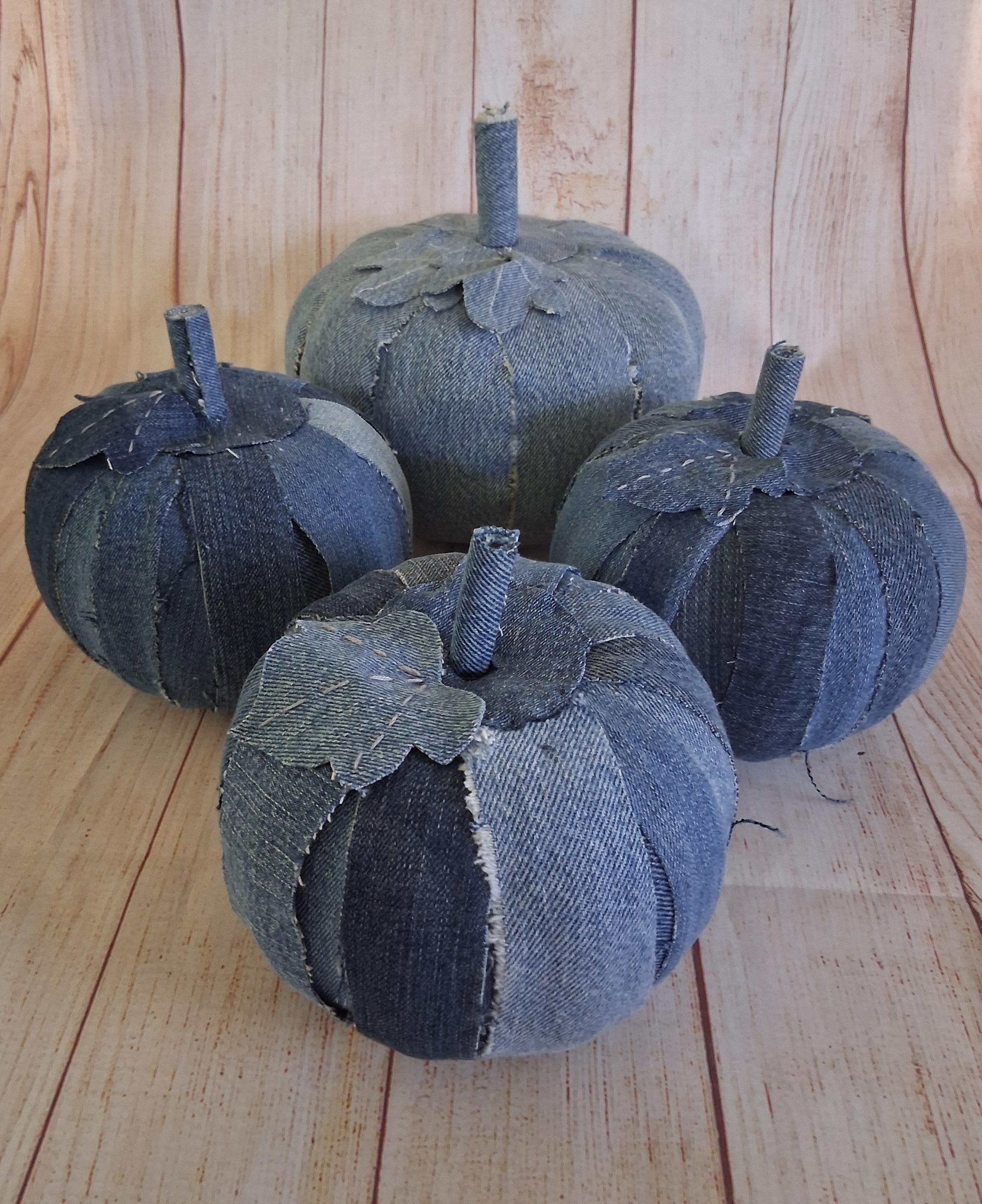 Recycled Denim Pumpkins, Denim Fall Decor, Handmade Pumpkins - Etsy