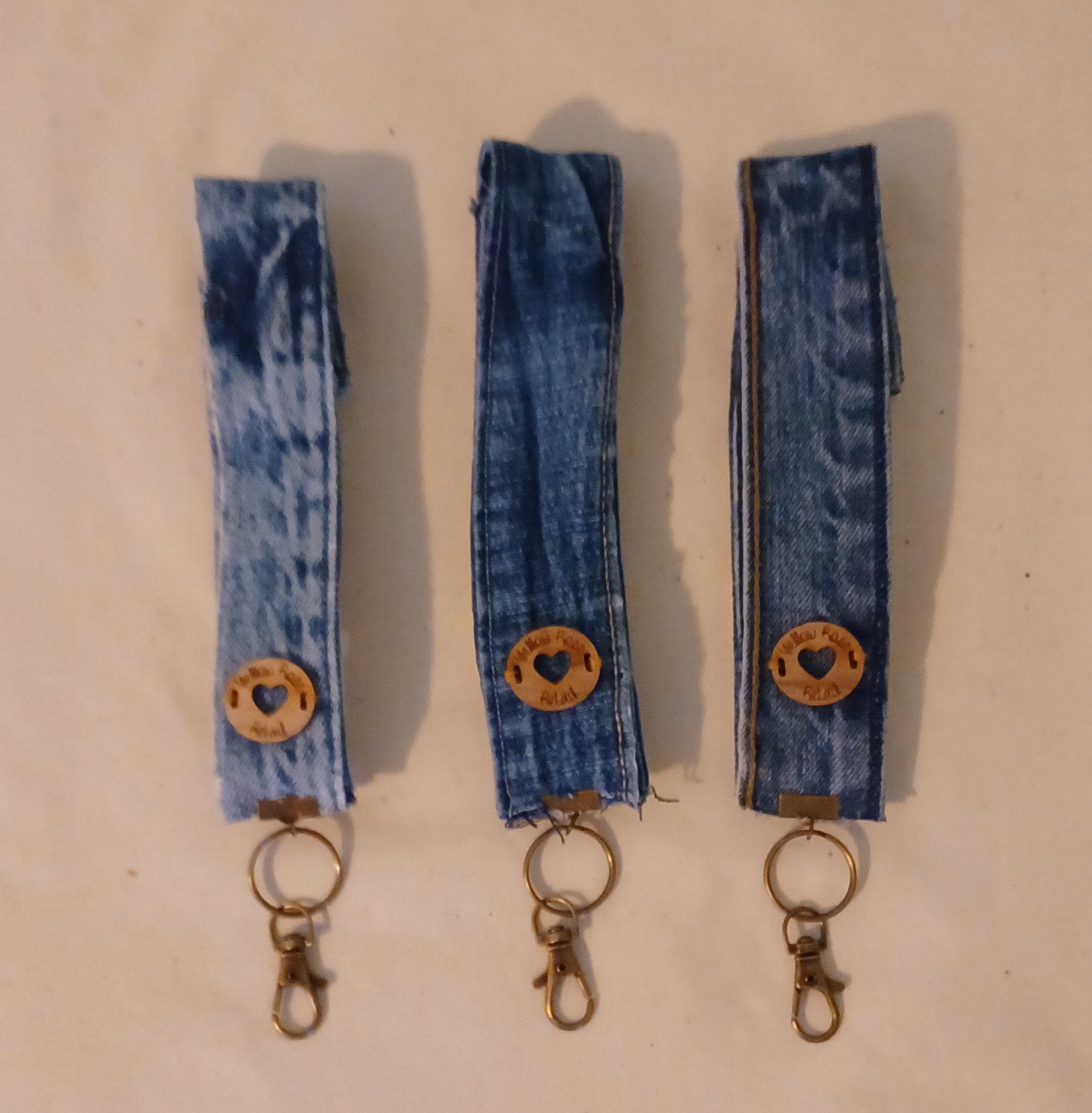 Recycled Denim Wristlet Keychain Handmade Denim Key Fob Keychain Denim ...