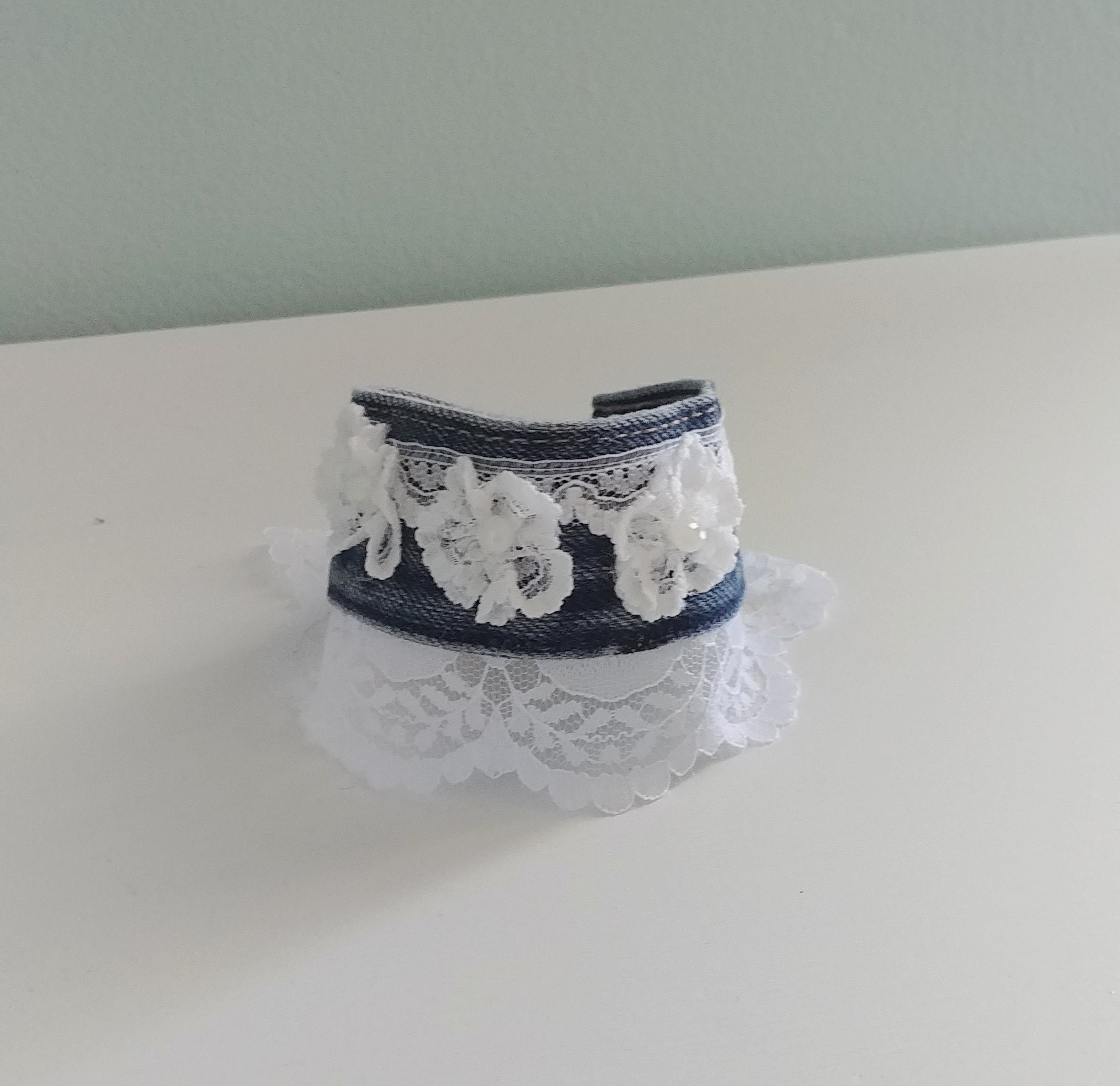 Denim and Lace Cuff Bracelet - Etsy
