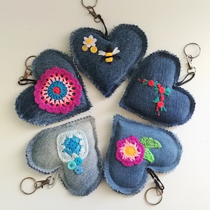Denim Heart Keychains, Purse or Backpack Charms, 5 to Choose From - Etsy