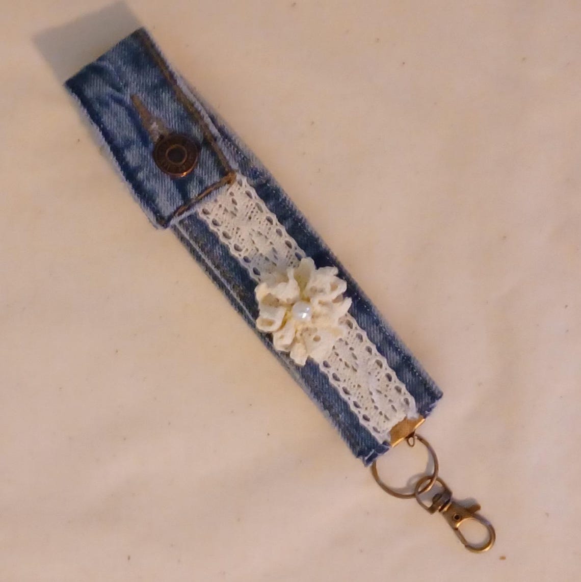 Recycled Denim Wristlet Keychain Handmade Denim Key Fob Keychain Denim ...