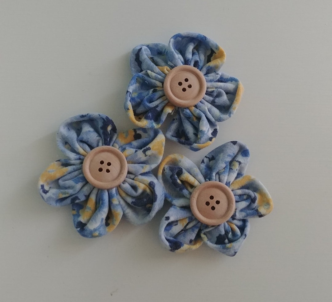 Blue Fabric Flowers Set of 3 - Etsy