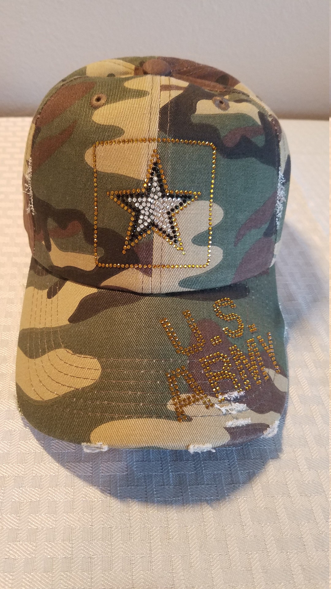 US Army Bling Camouflage Camo Baseball Hat Rhinestone Star Wife Mom ...