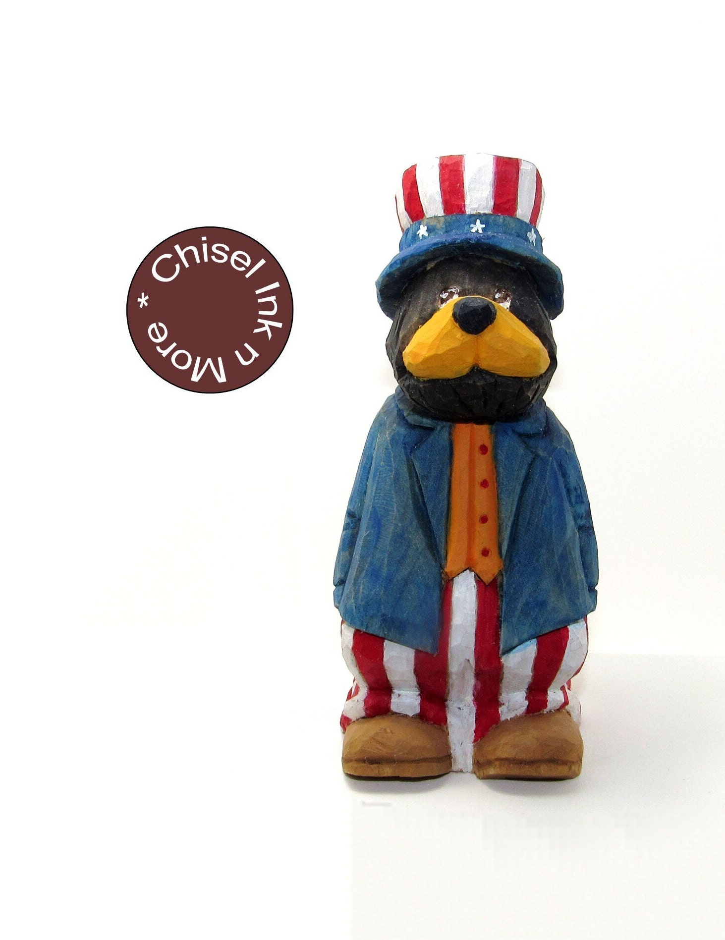 Hand Carved Patriotic Uncle Sam Bear | Etsy