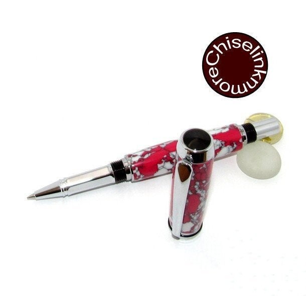 Red Agate Trustone Chrome Baron Rollerball Pen - Etsy